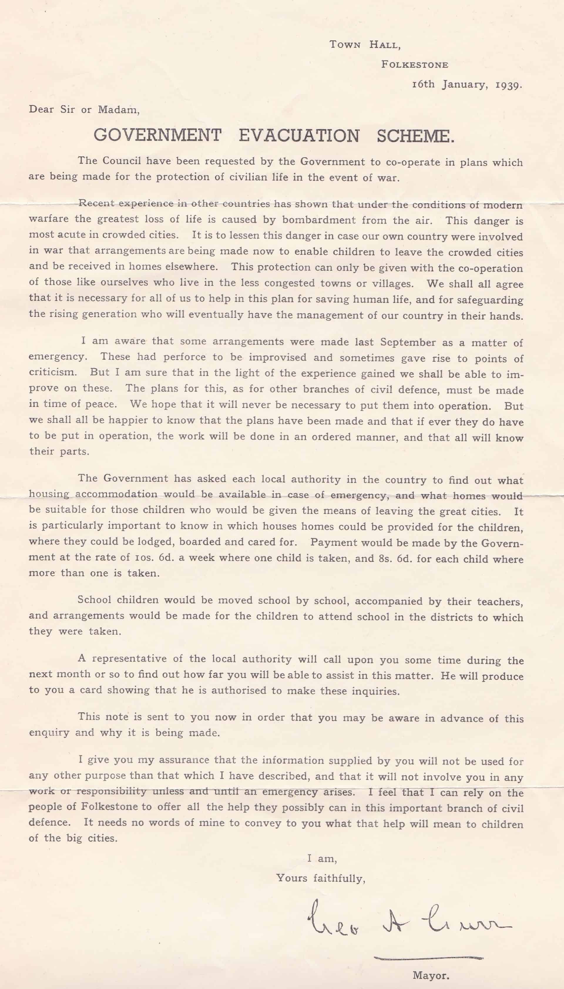 Evacuation Scheme letter - Folkestone Museum Learn with Objects